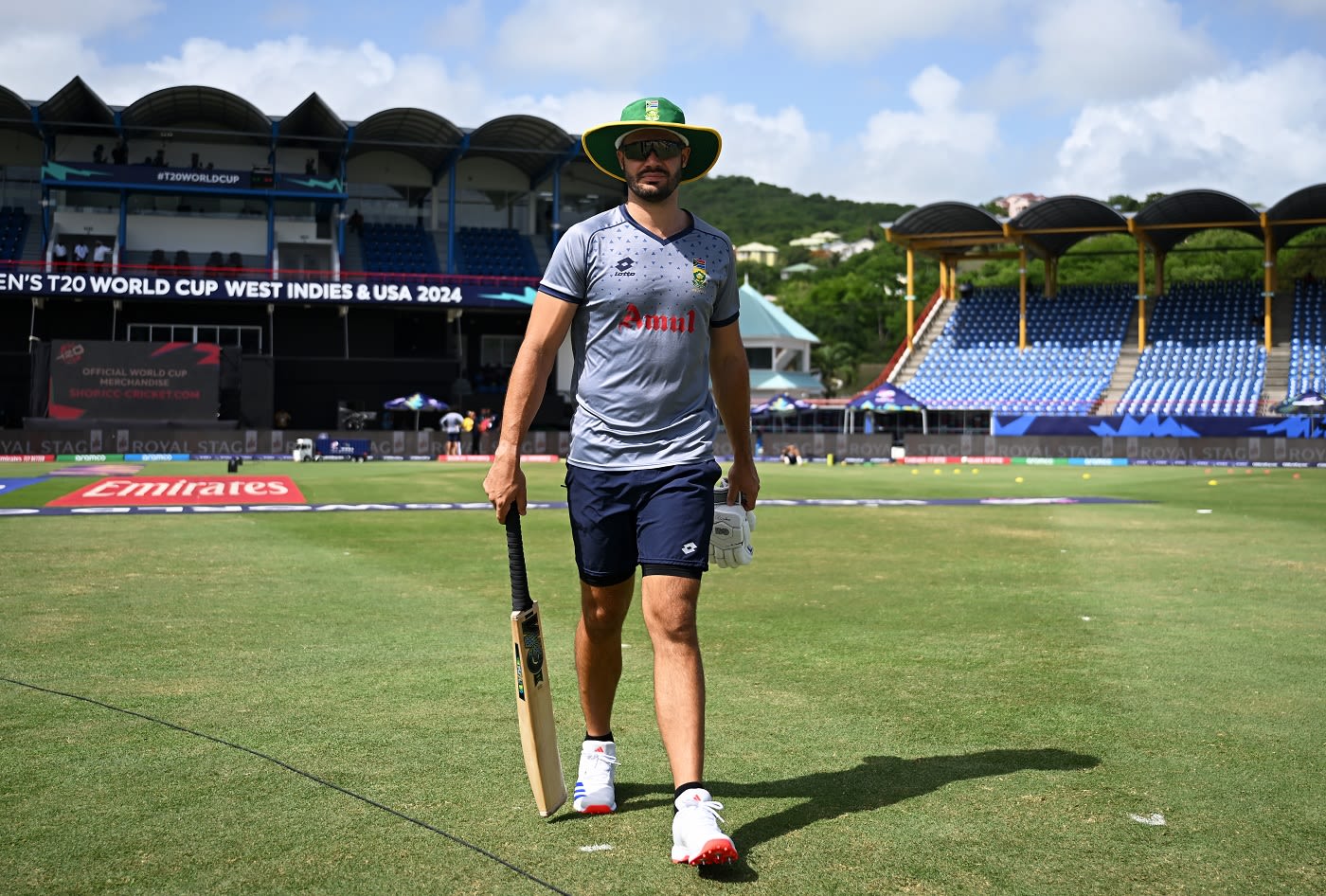 Aiden Markram strides out to the middle for a pre-game warm-up session ...
