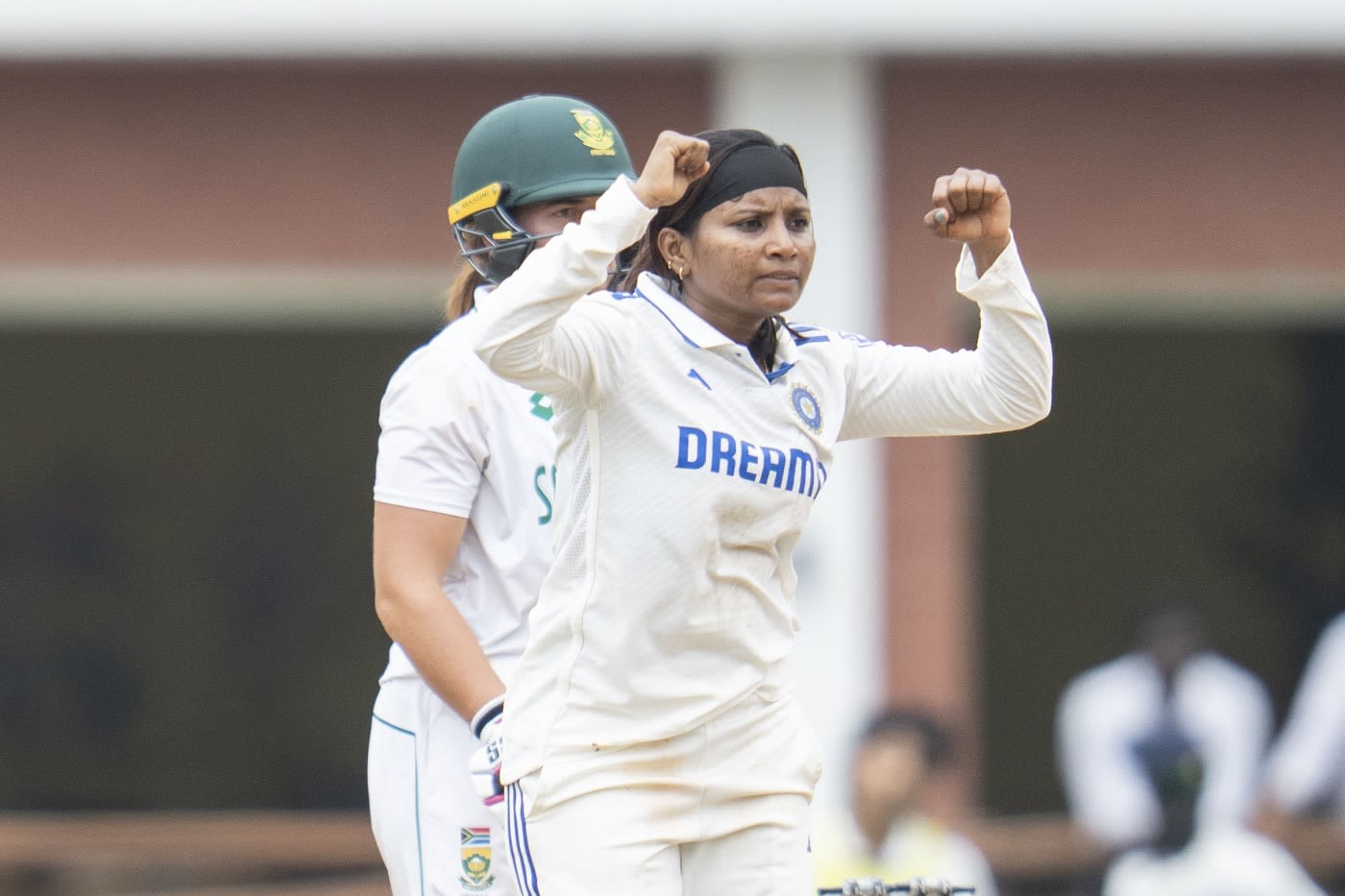 Rajeshwari Gayakwad celebrates after getting rid of Laura Wolvaardt ...