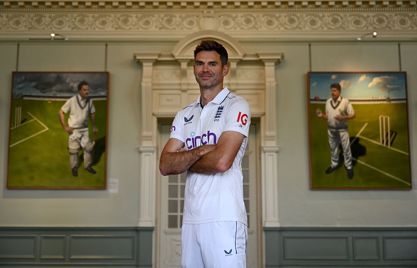 James Anderson poses in the Long Room ahead of his final Test ...