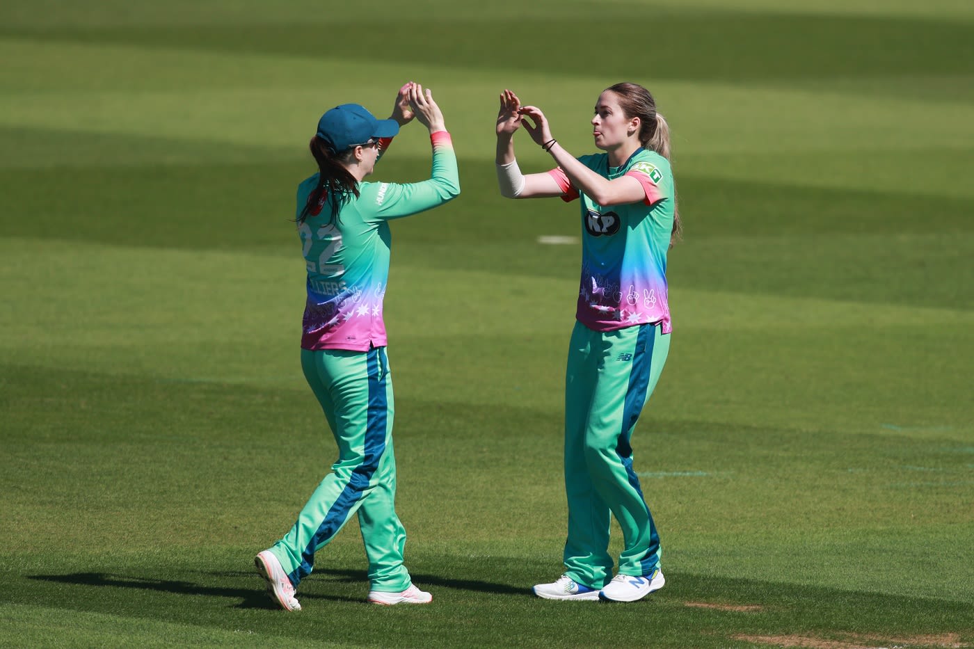 Rachel Slater celebrates after picking the wicket of Georgia Redmayne ...