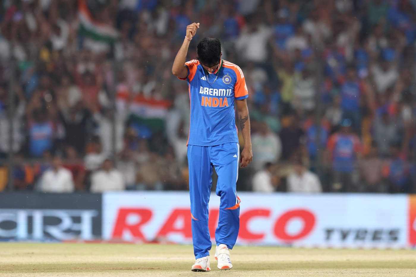 Mayank Yadav celebrates his first international wicket | ESPNcricinfo.com