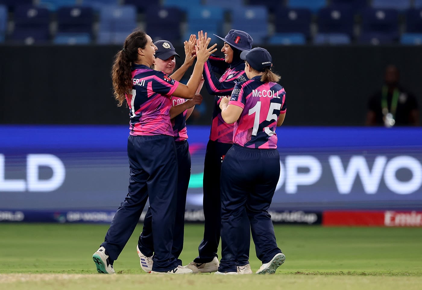 Priyanaz Chatterji celebrates with her team-mates after taking a wicket ...