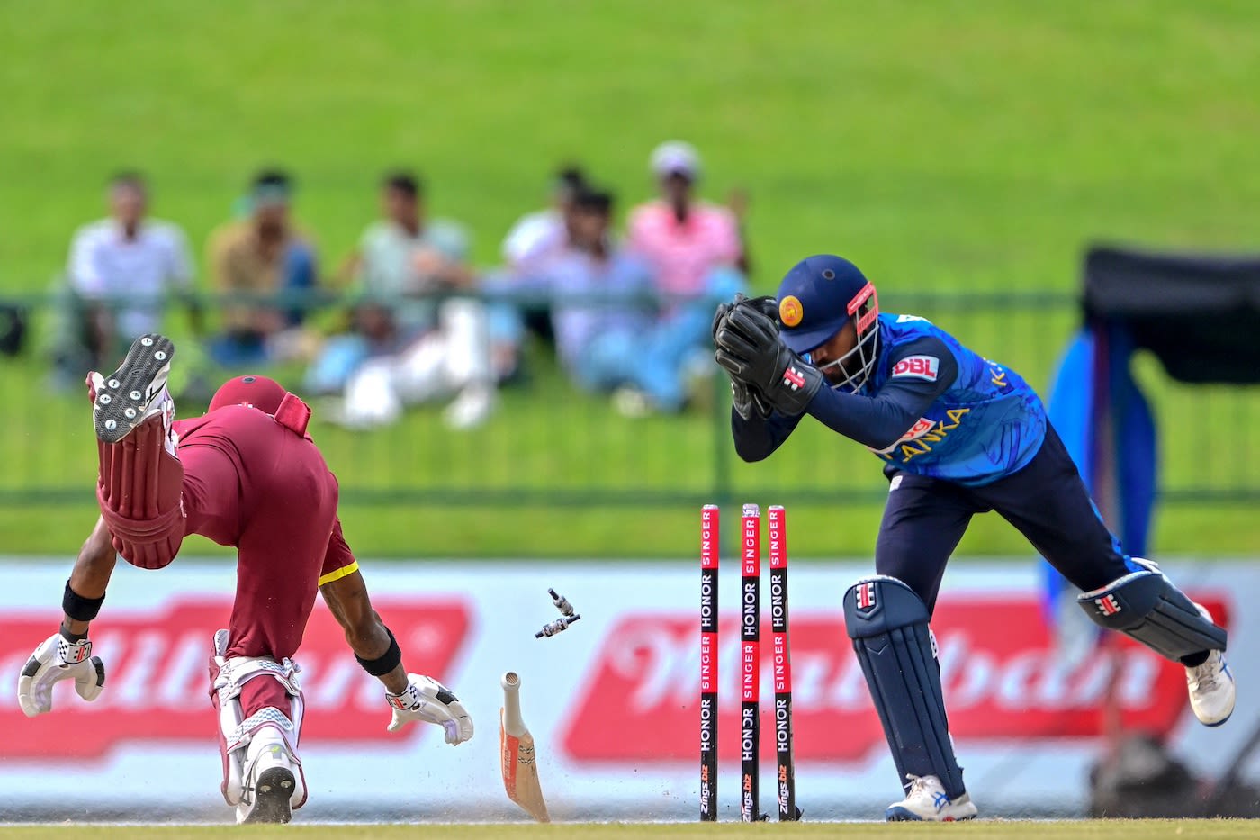 Alick Athanaze loses his footing, his bat, and his wicket ...