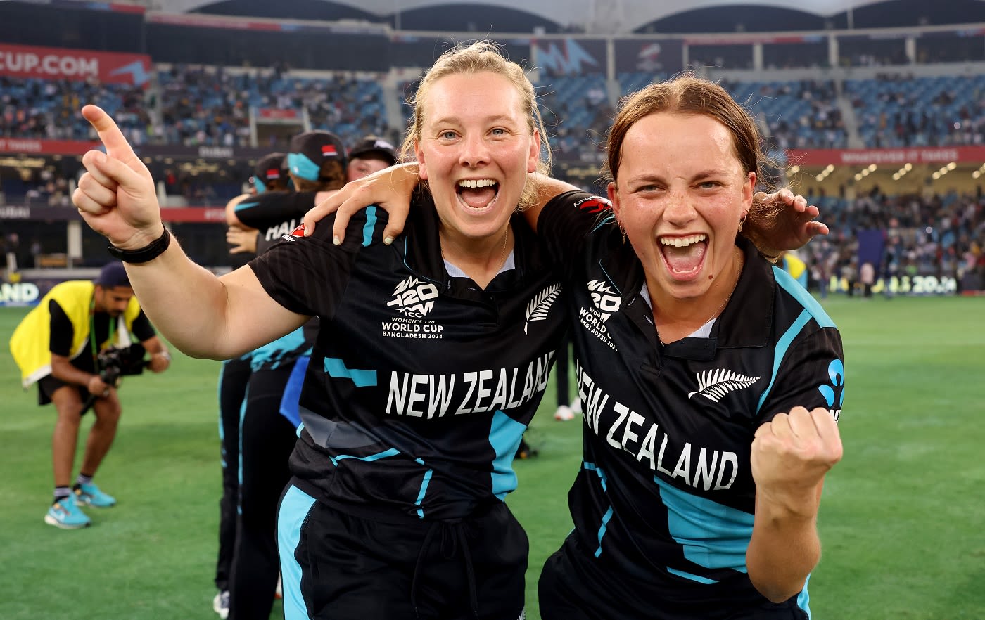 Leigh Kasperek and Eden Carson are jubilant after New Zealand's win ...