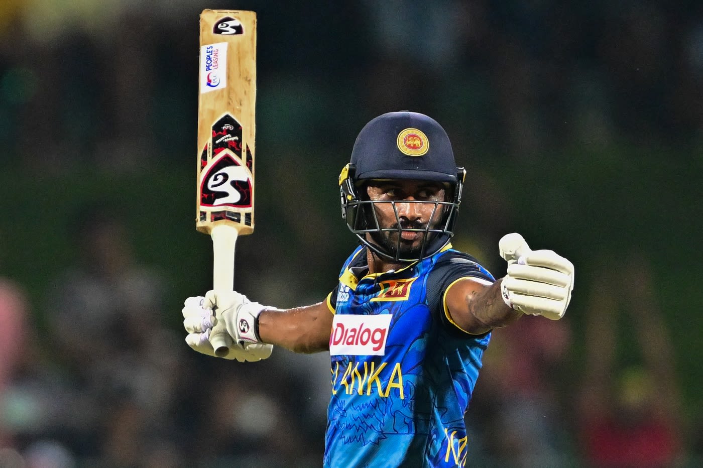 Kamindu Mendis celebrates after sealing the win with a six ...