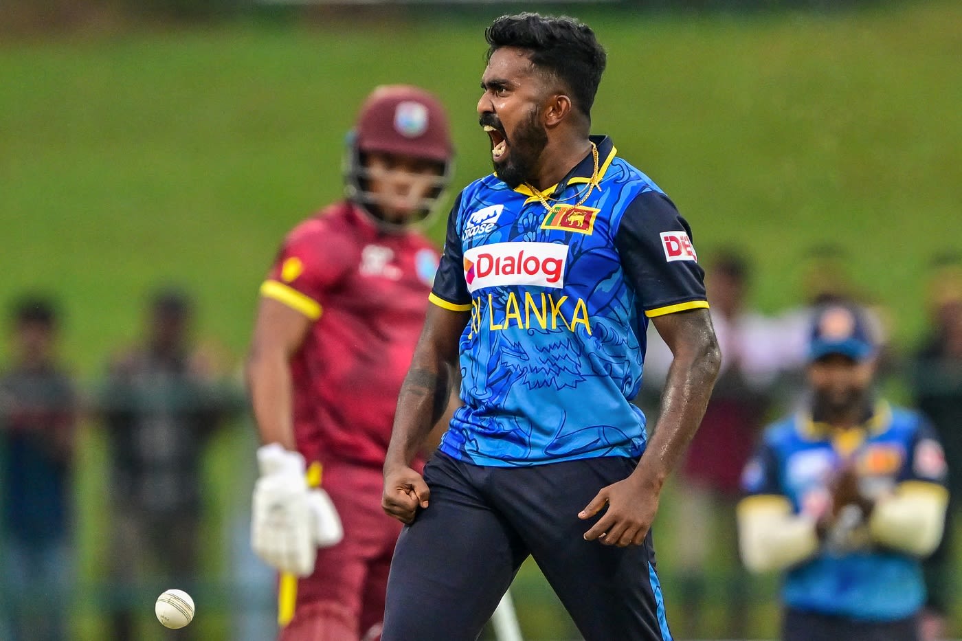 Asitha Fernando is pumped after dismissing Brandon King | ESPNcricinfo.com