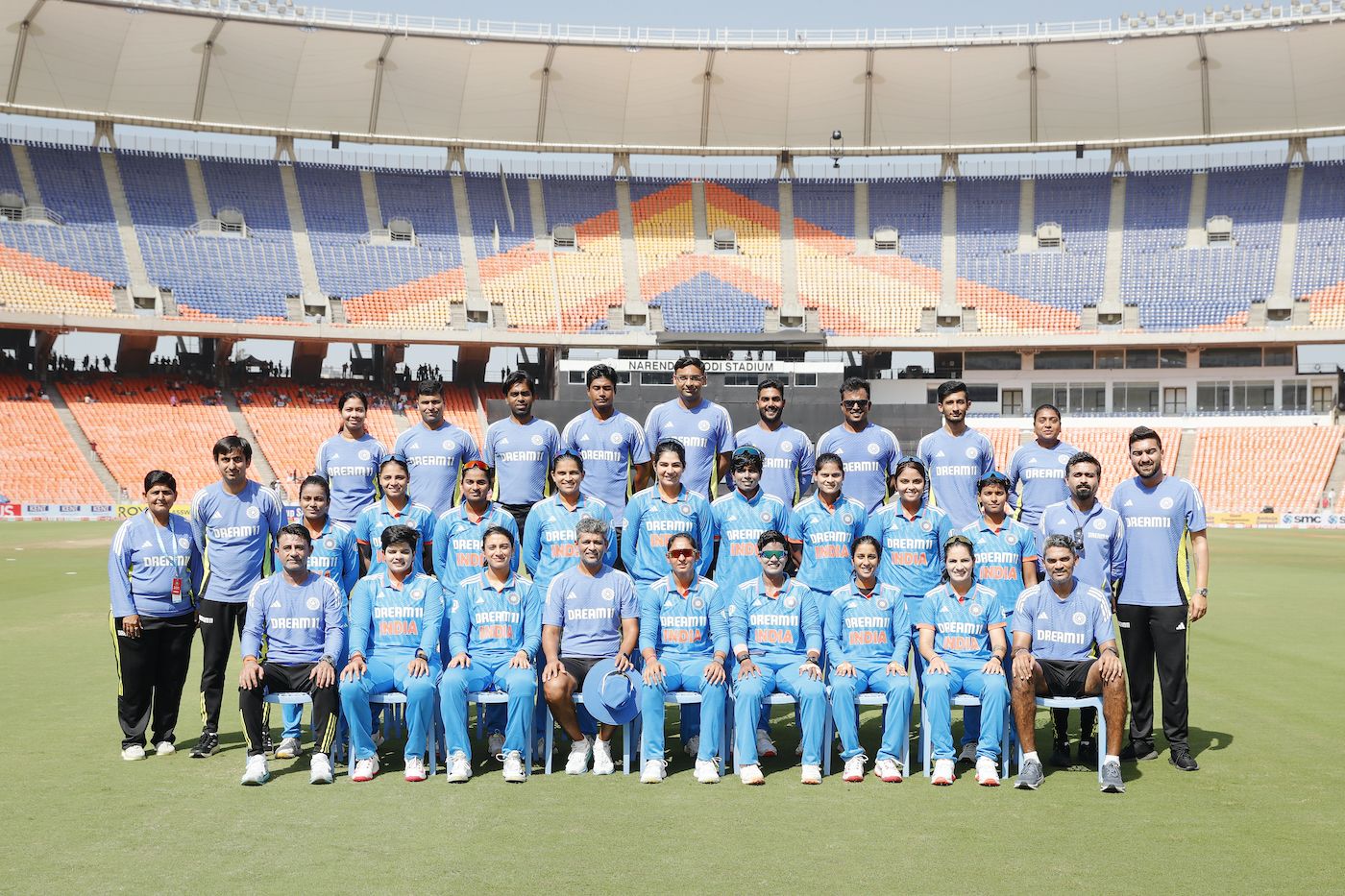 India's players and support staff pose for a picture in the series ...