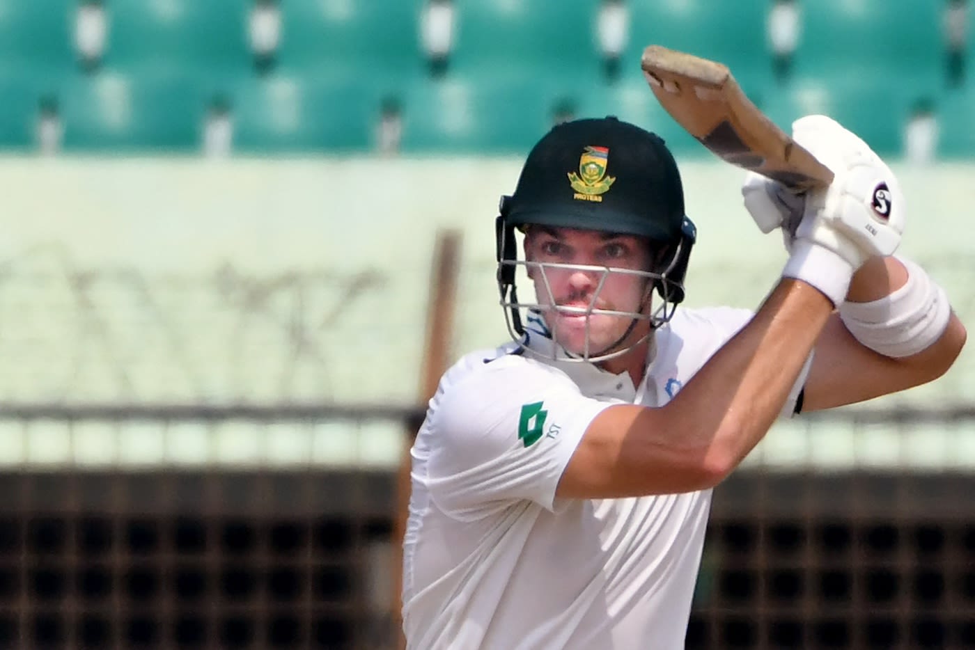 Tristan Stubbs plays the ball behind point on his way to a maiden Test ...