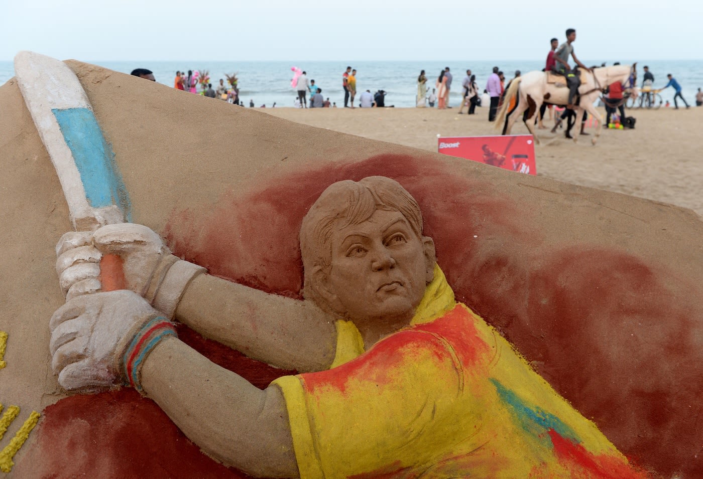 A sand sculpture depicting MS Dhoni | ESPNcricinfo.com