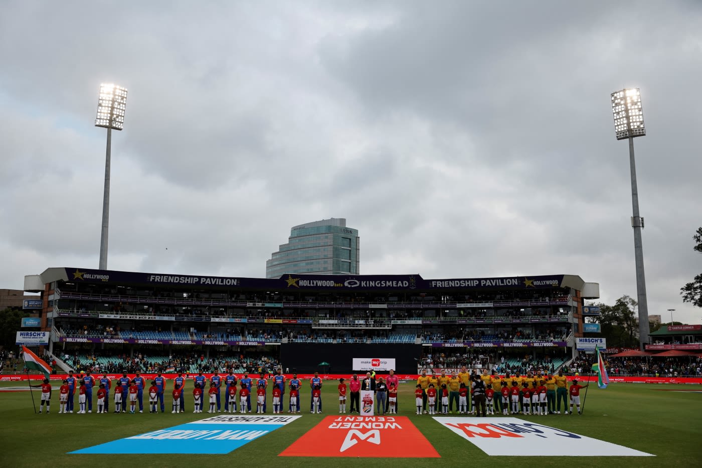 The two teams line up at Kingsmead | ESPNcricinfo.com