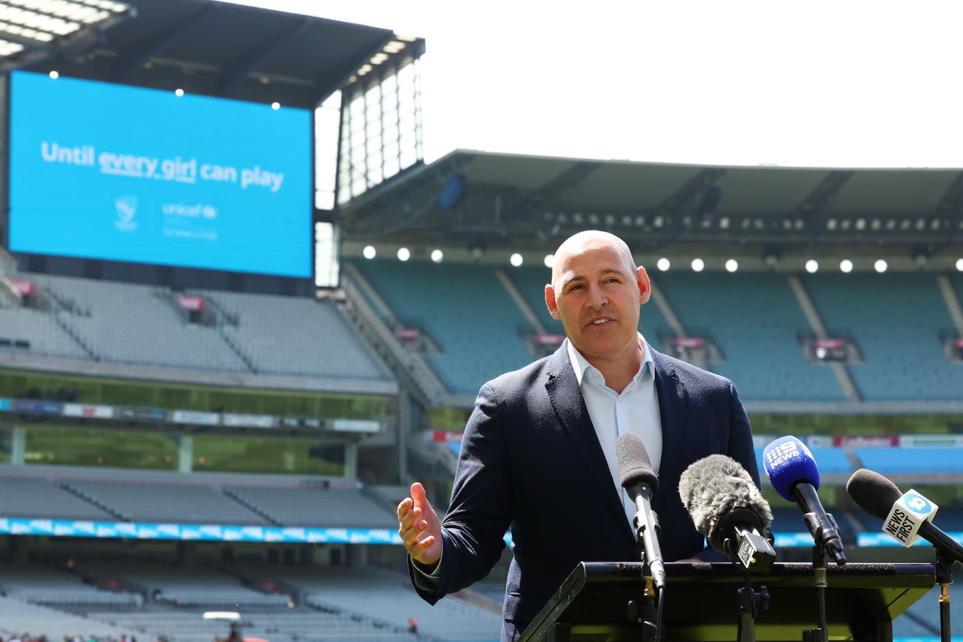 Cricket Australia CEO Nick Hockley speaks to the media at the MCG ...
