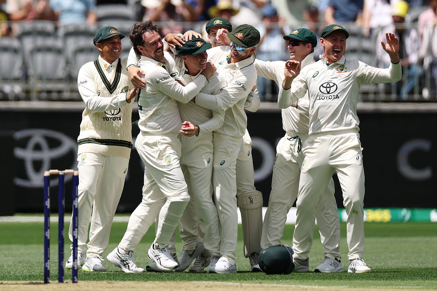 Australia congratulate Nathan McSweeney on his first Test catch ...