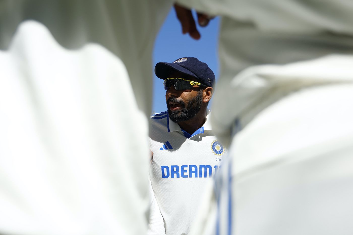 Jasprit Bumrah, Test captain, addresses his India team-mates in a ...
