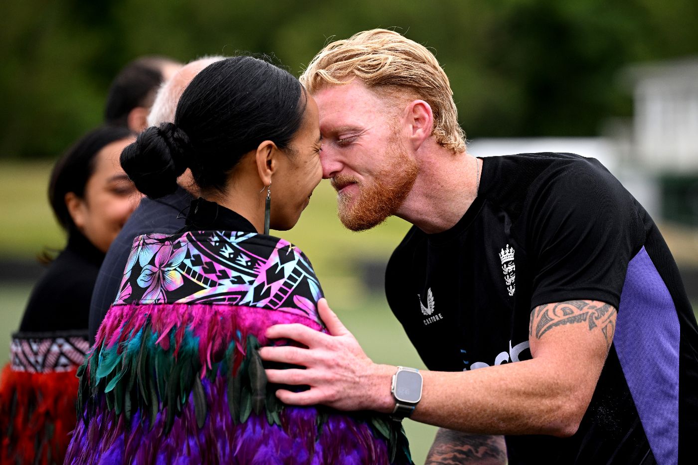 Ben Stokes has a hongi with a Ngāi Tahu member at Hagley Oval ...