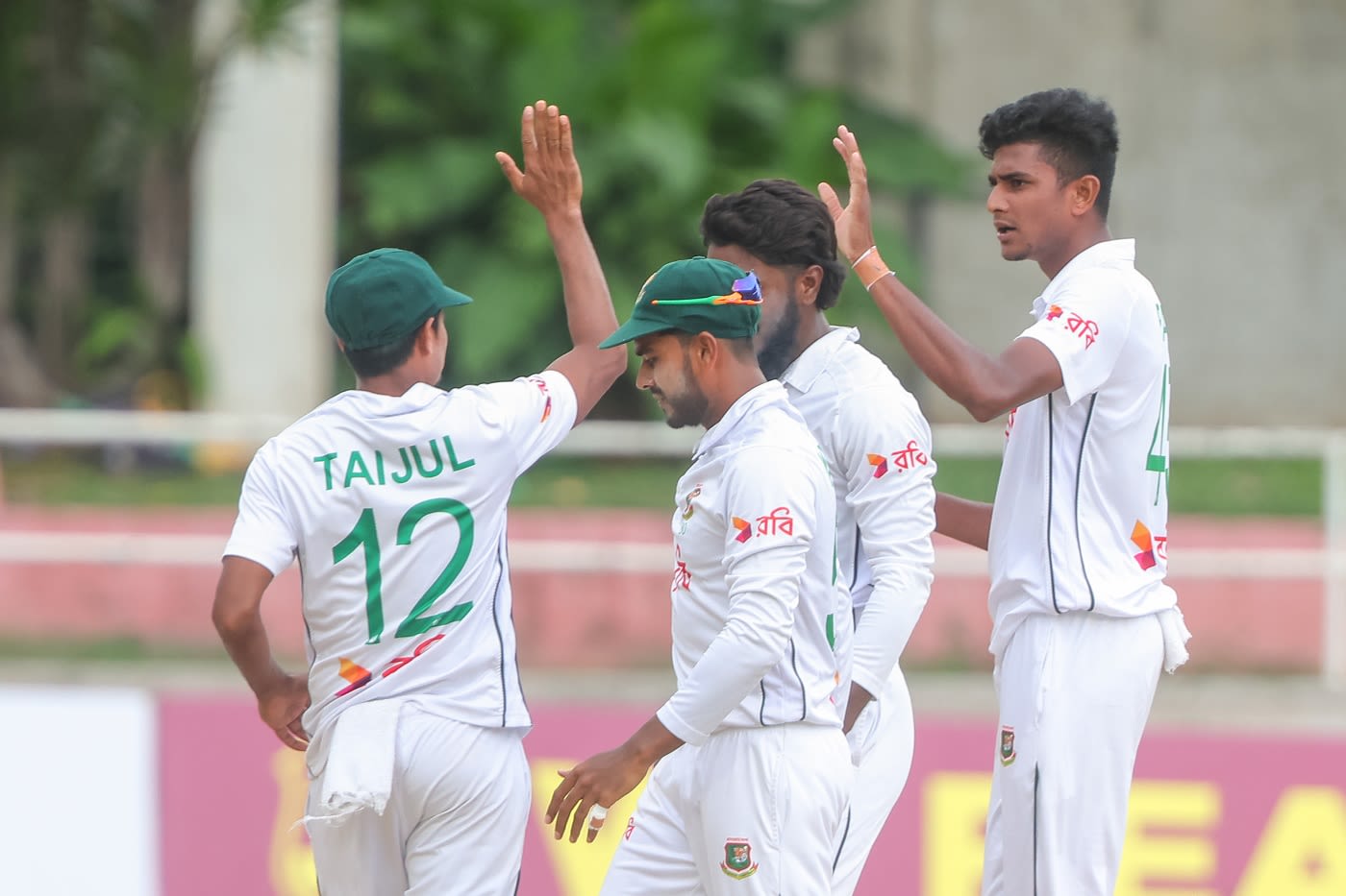Nahid Rana celebrates with him team-mates after dismissing Mikyle Louis ...
