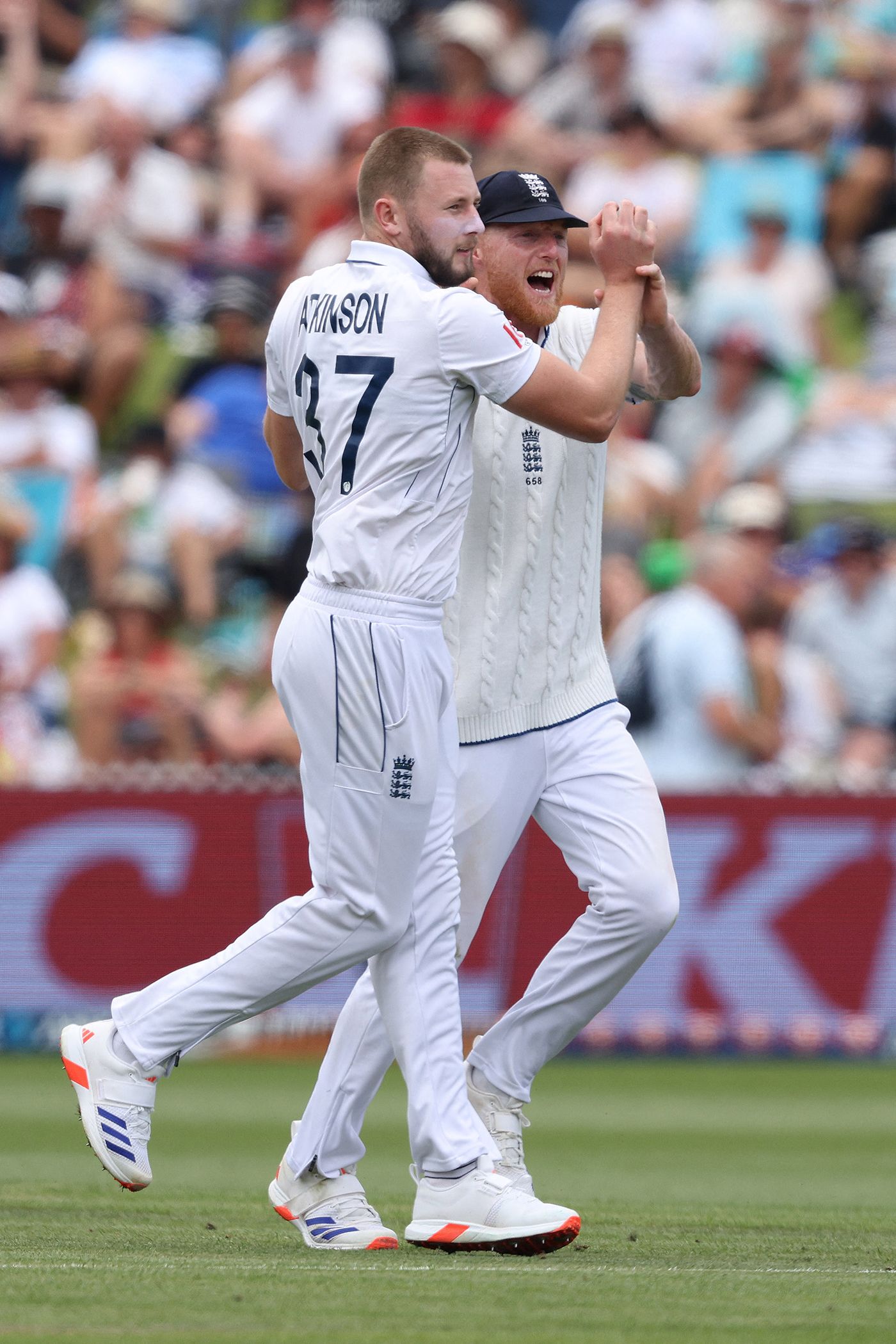 Gus Atkinson made the breakthrough for England after lunch ...