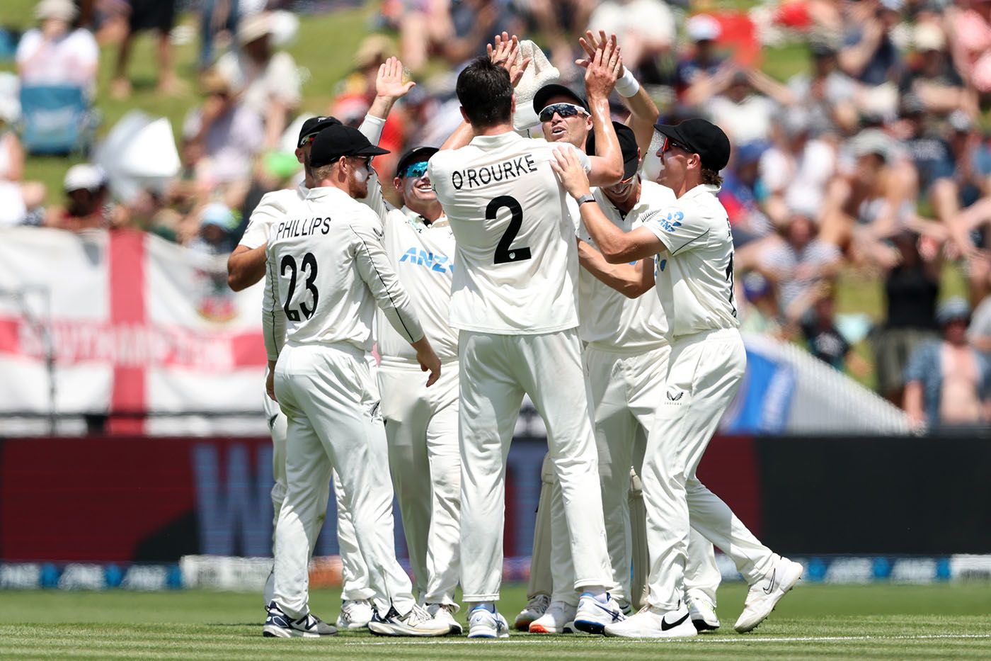 Will O'Rourke celebrates with his team after dismissing Harry Brook ...
