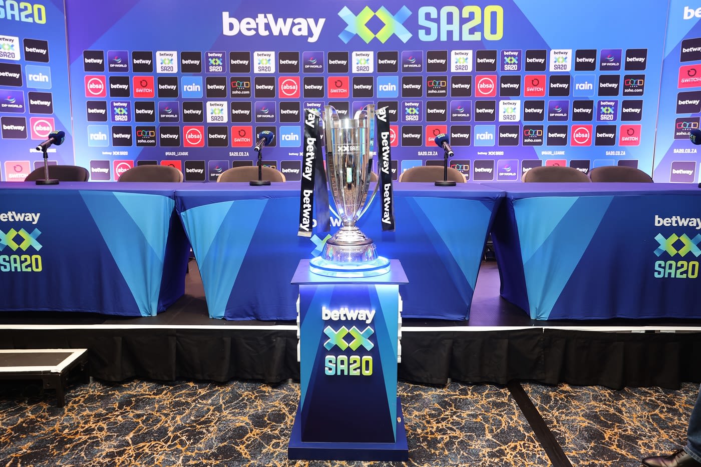 The SA20 trophy on display in Cape Town | ESPNcricinfo.com