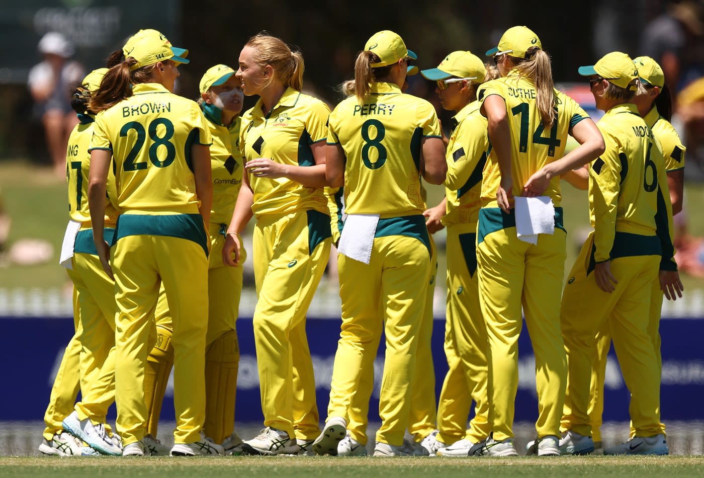 Kim Garth celebrates with team-mates after successfully reviewing an ...