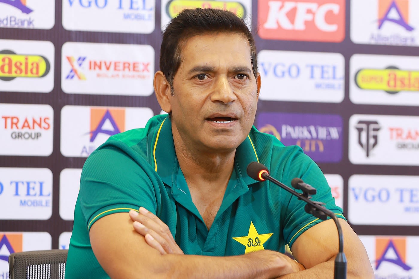 Pakistan head coach Aaqib Javed at a press conference in Multan ...