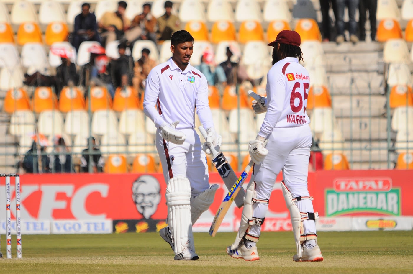 Jomel Warrican and Gudakesh Motie added 68 runs for the final wicket ...