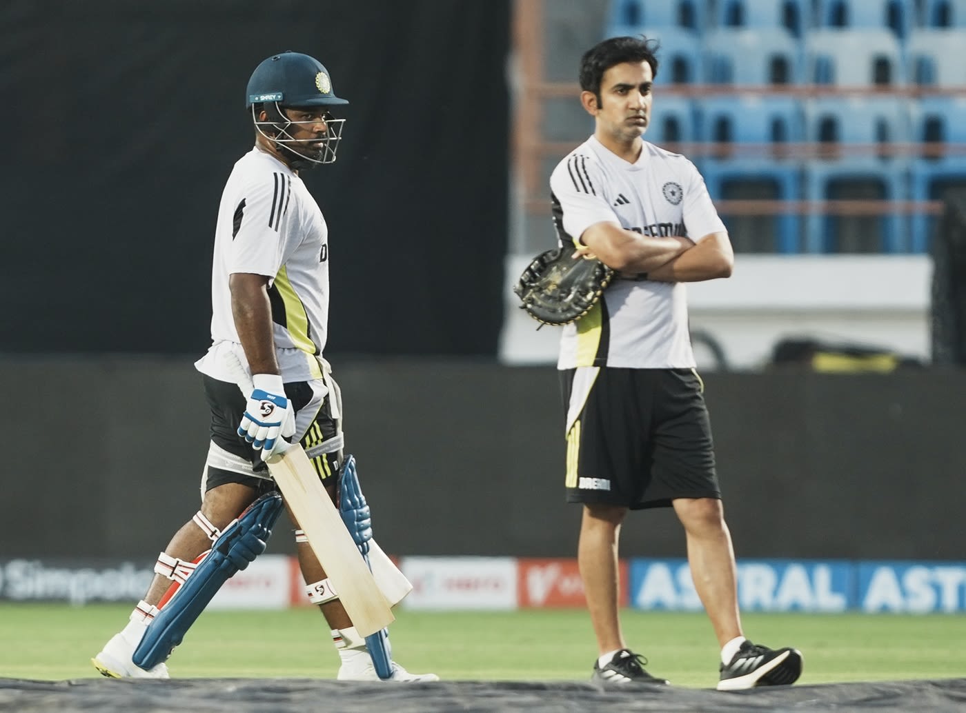 Sanju Samson and head coach Gautam Gambhir look on at a training ...