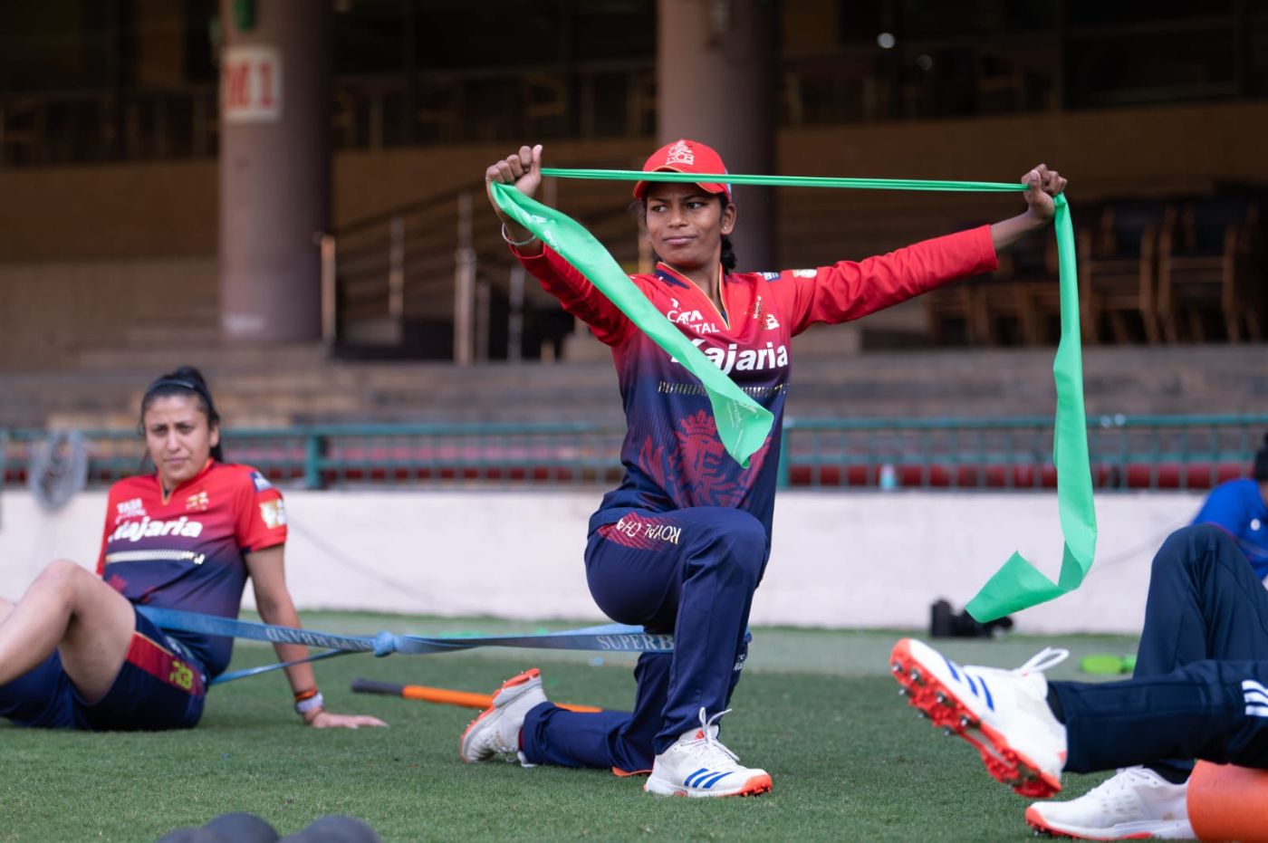 Prema Rawat engages in some stretching | ESPNcricinfo.com