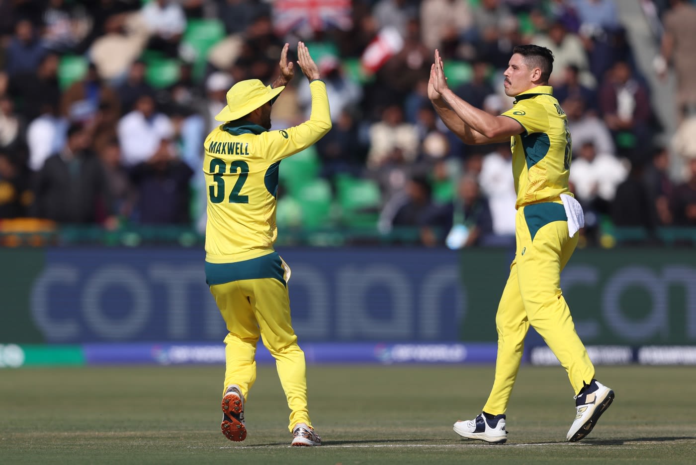Glenn Maxwell joins Ben Dwarshuis in celebrating the latter's second ...