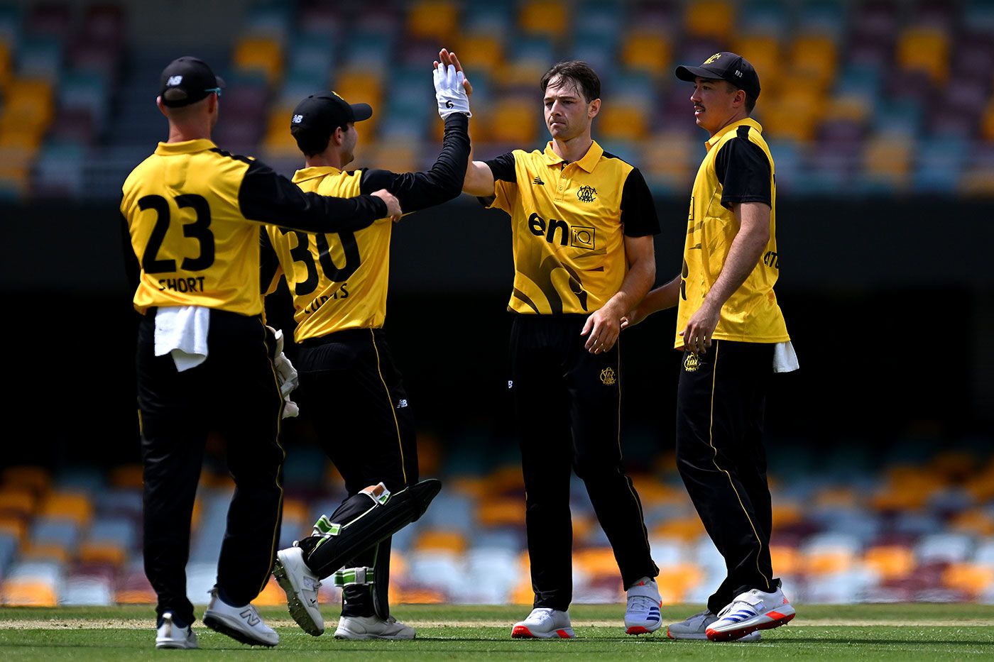Brody Couch (second from right) claimed three wickets in his first one ...
