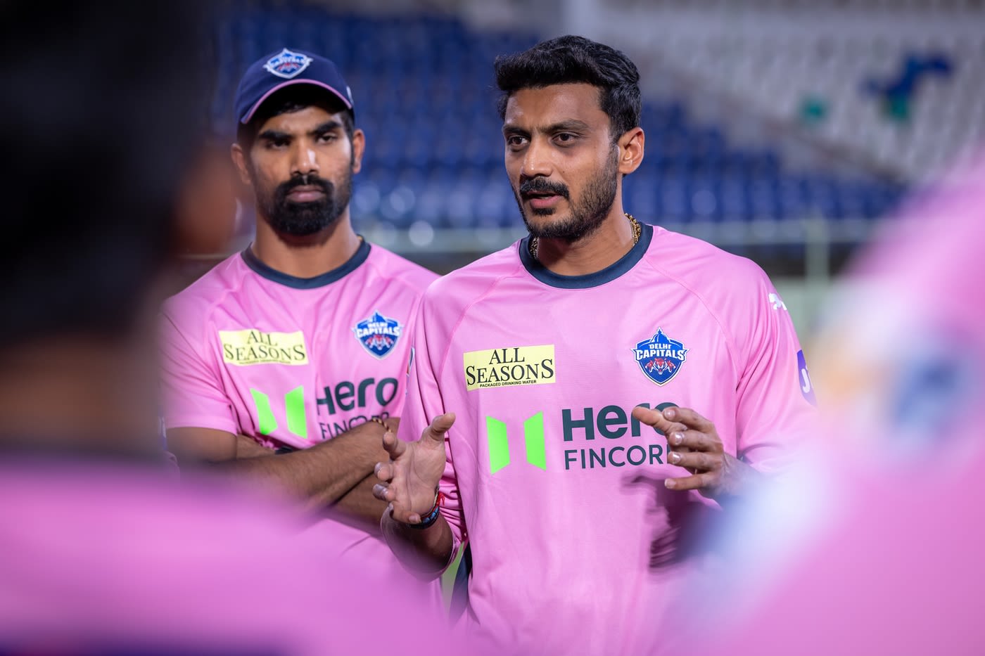 Axar Patel leads the team talk in his first season as captain in the ...