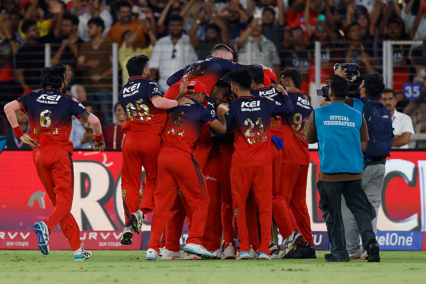 The RCB players were all over each other on sealing victory ...