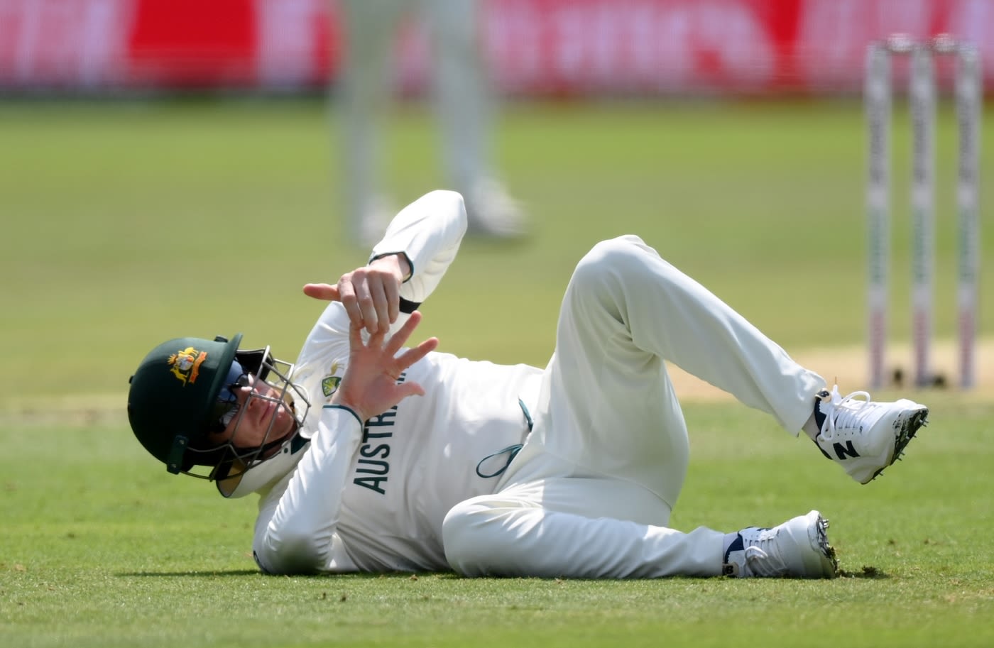 Steven Smith appeared to hurt his finger when he missed a catch ...