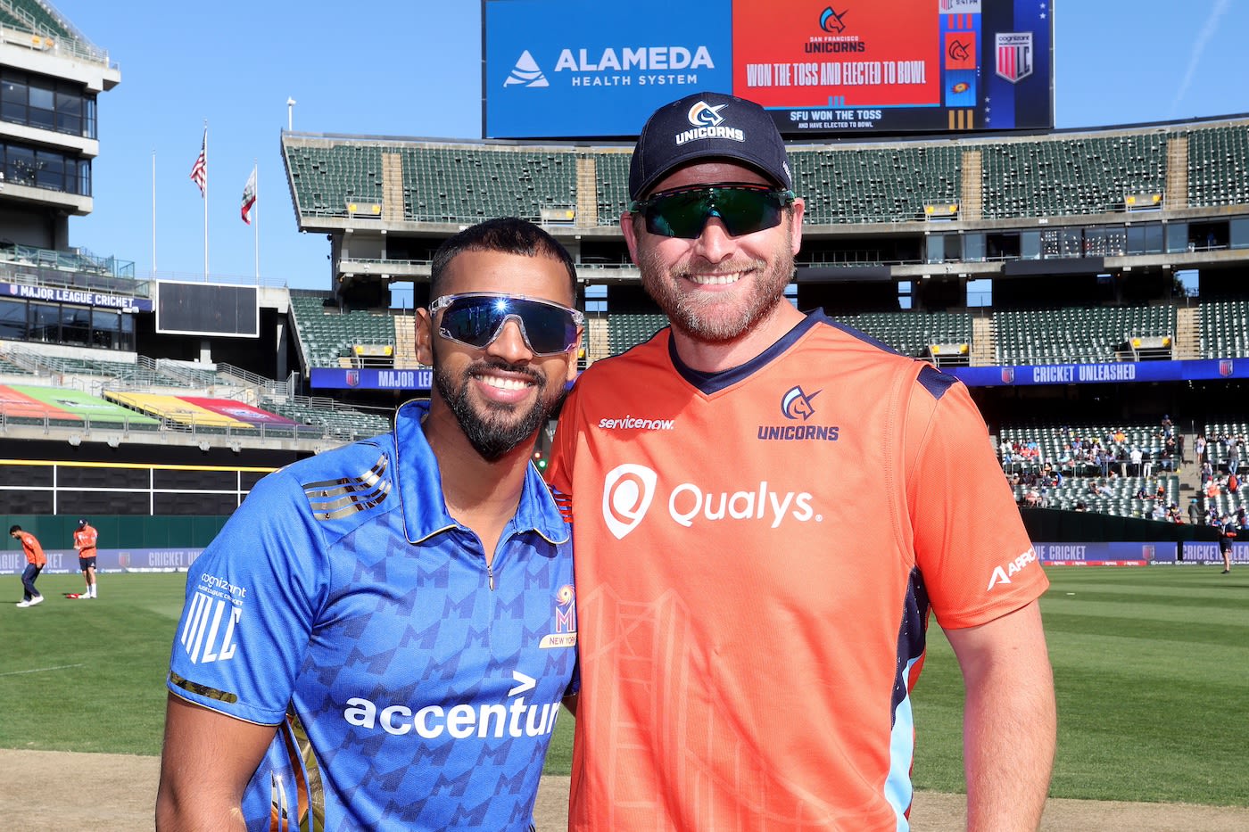 Nicholas Pooran and Corey Anderson, the captains, strike a pose ...