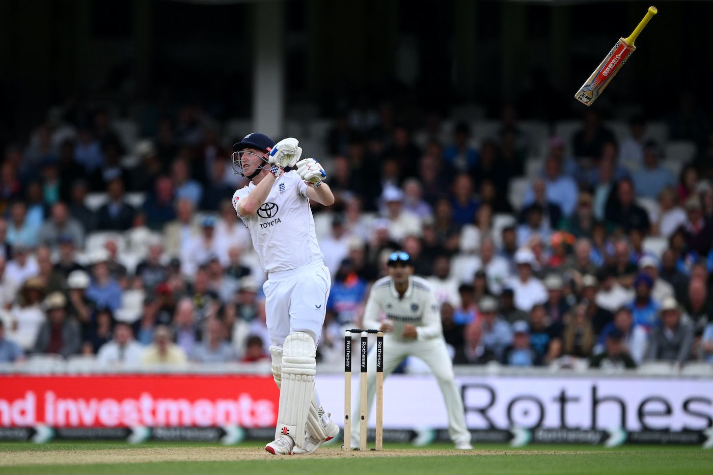 Harry Brook holed out to cover and his bat finished at backward square ...