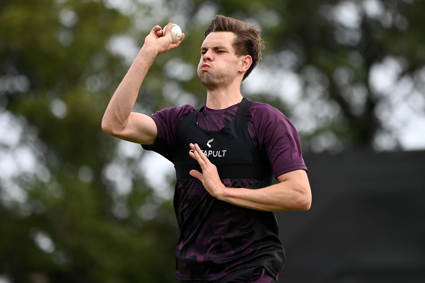 Scott Currie bowls in the nets after receiving his first England call ...
