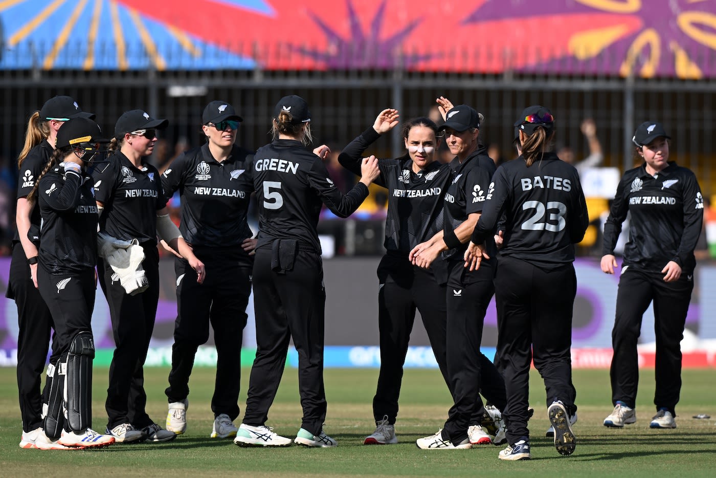 Amelia Kerr celebrates with her team-mates after removing Phoebe ...