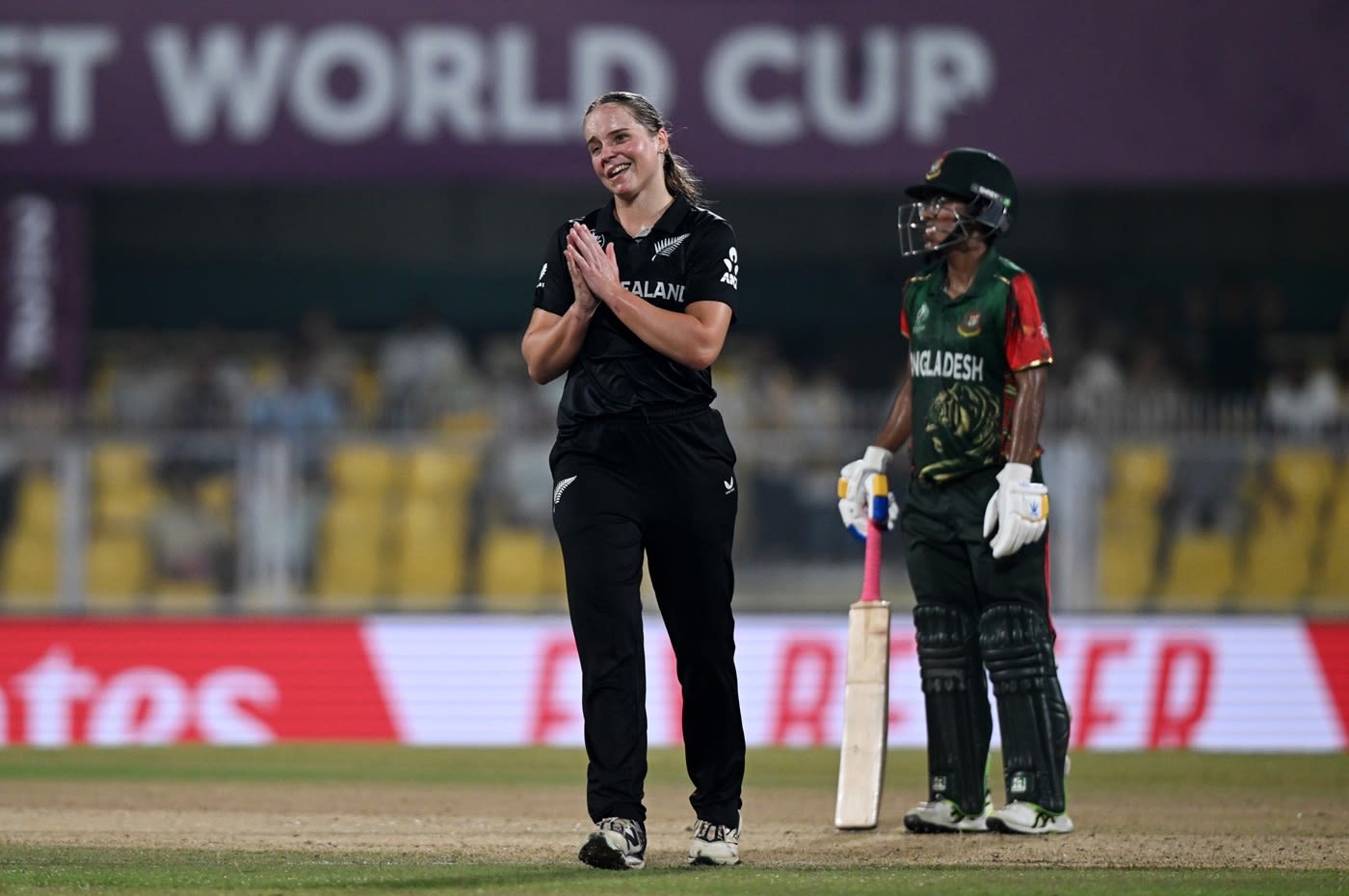 Jess Kerr reacts after ending a 79-ball eighth-wicket partnership ...