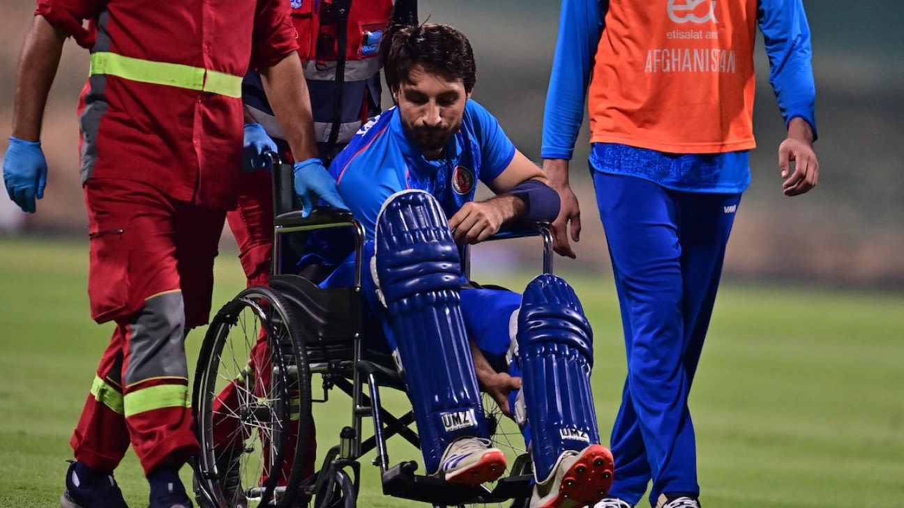 Afg vs Ban 2nd ODI - Rahmat Shah leaves the field in a wheelchair after ...