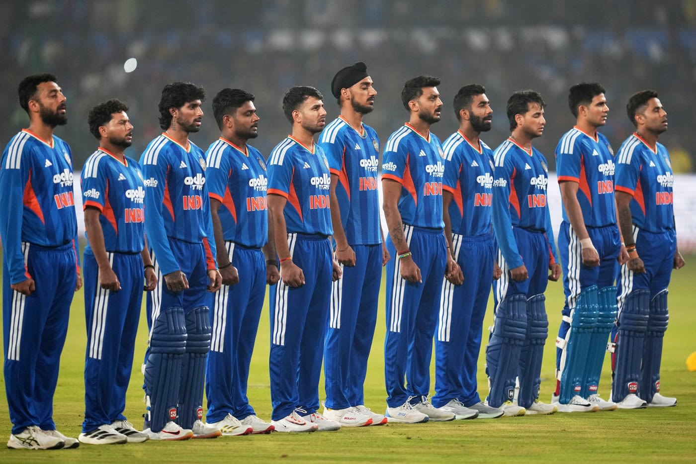 India, in their new T20I jersey, line up for the anthem | ESPNcricinfo.com