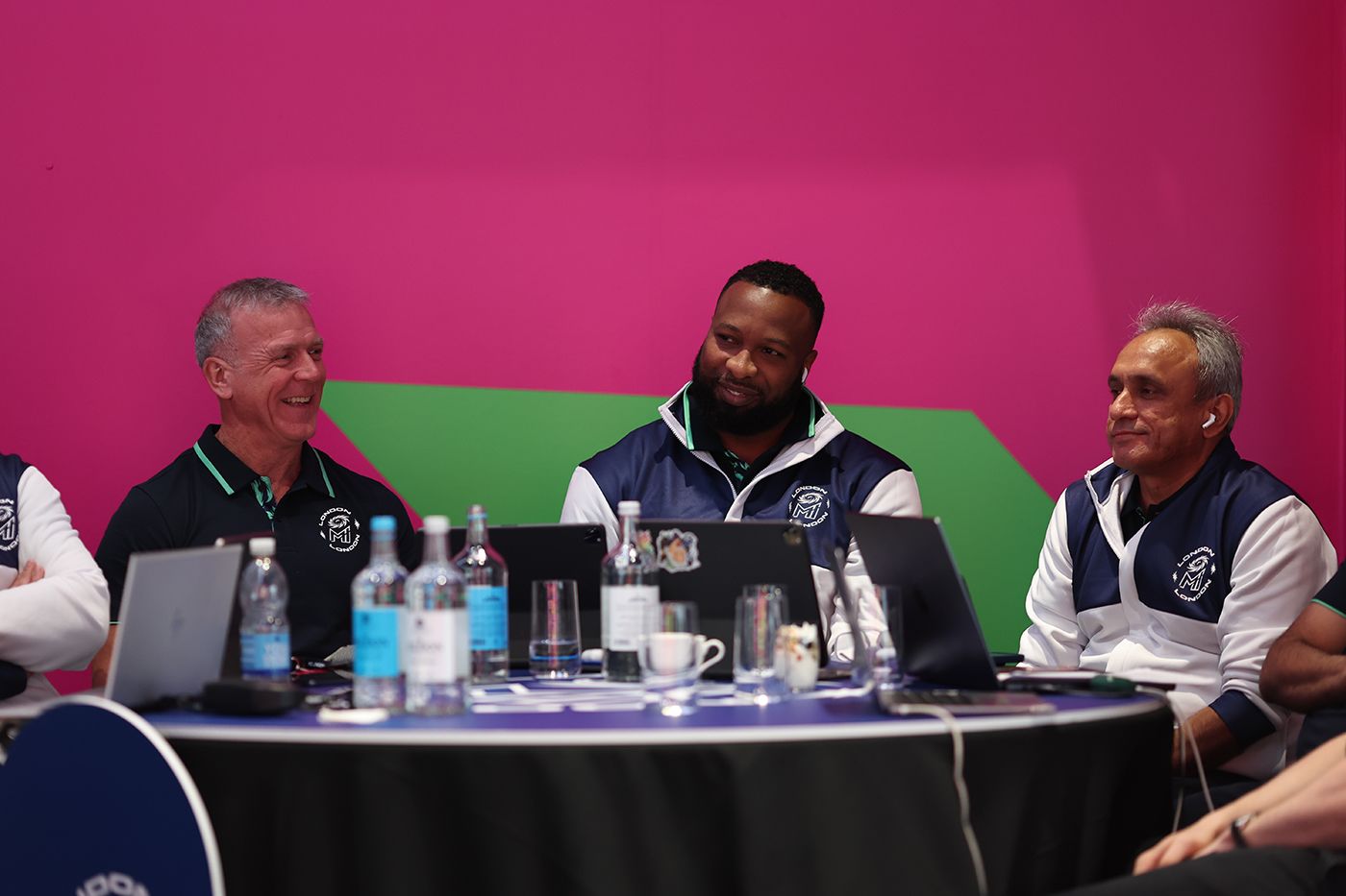Alec Stewart and Kieron Pollard at the MI London table | ESPNcricinfo.com
