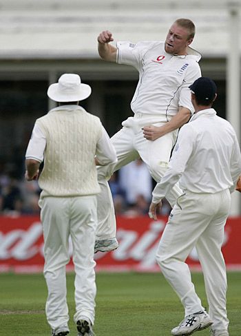 Andrew Flintoff jumps to celebrate | ESPNcricinfo.com