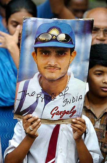 A portrait of Sourav Ganguly is held aloft | ESPNcricinfo.com