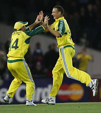 Stuart Clark celebrates his first international wicket | ESPNcricinfo.com