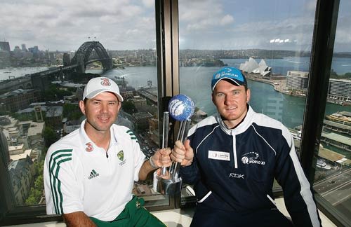 Ricky Ponting and Graeme Smith pose with the trophy they'll be playing ...