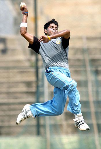 Sreesanth leaps to bowl during a practice match | ESPNcricinfo.com