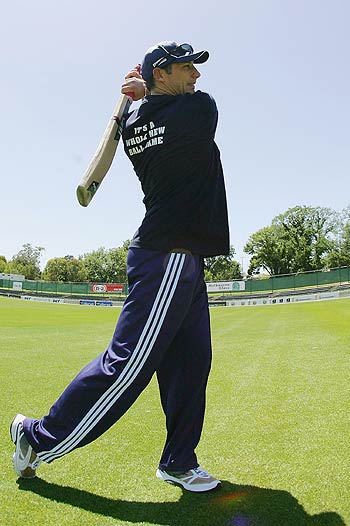 David Hussey practices his drive during the Twenty20 Competition launch ...