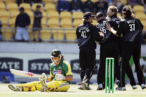 Andrew Symonds takes a breather after Simon Katich is run out ...