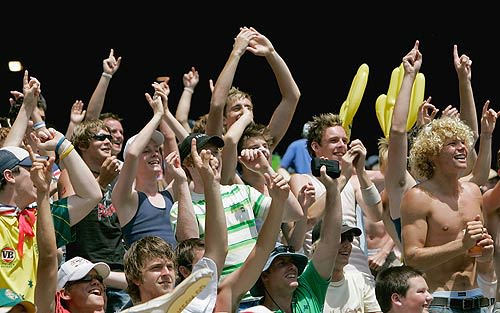 Australian fans lap it up as they flash across the big screen at the ...