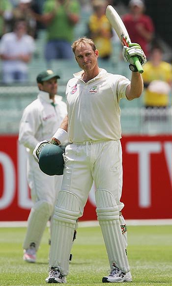 Matthew Hayden acknowledges the crowd after his 25th century ...