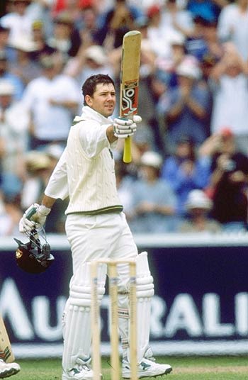 Ricky Ponting of Australia celebrates reaching his hundred ...